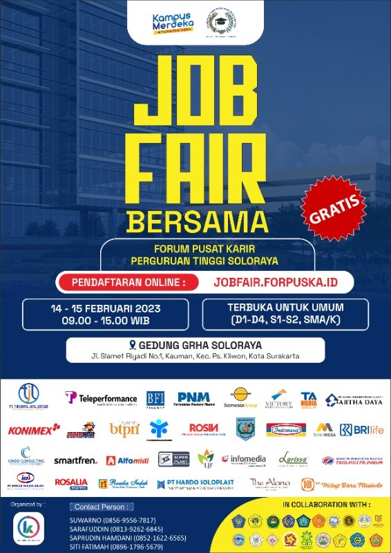 JOB FAIR BERSAMA PUSAT KARIR PERGURUAN TINGGI SOLORAYA 2023 | Event ...